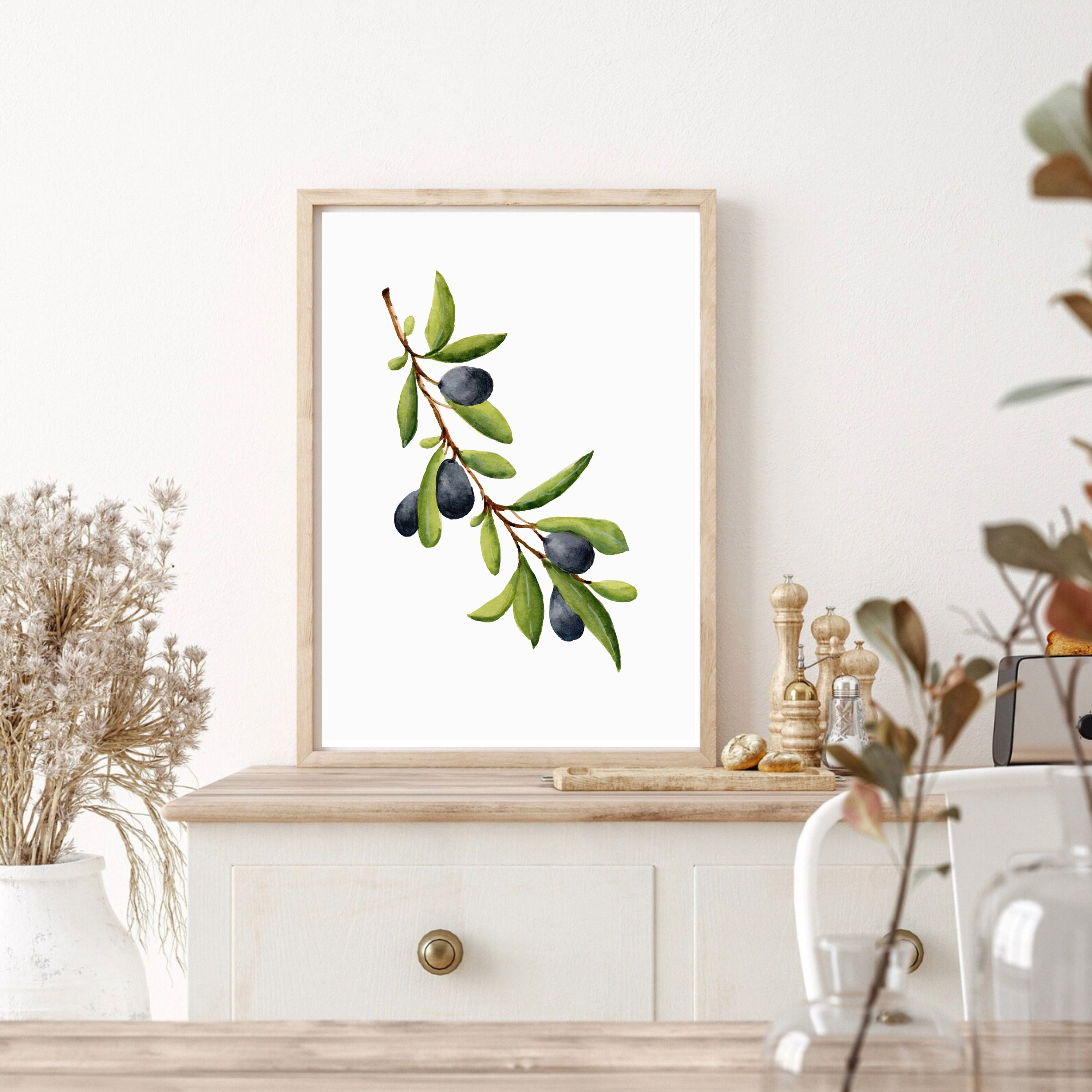 Olive Branch Printable Art, Botanical Wall Art, Olive Branch Watercolor ...