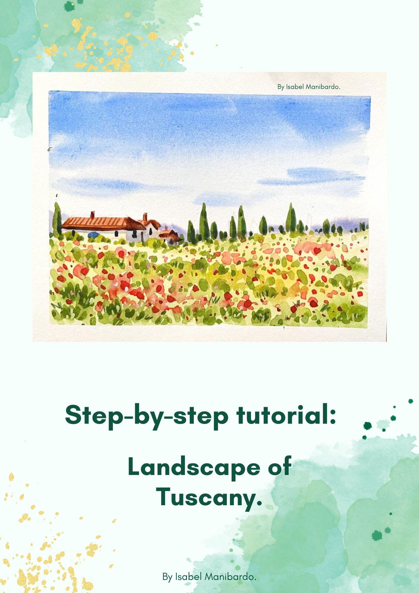 Tuscany, Italy Landscape Tutorial, Step by Step Painting Downloadable ...
