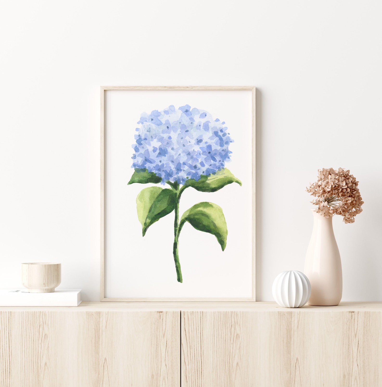 Light Blue Hydrangea Printable, Minimalist Wall Art, Big Flower Art ...