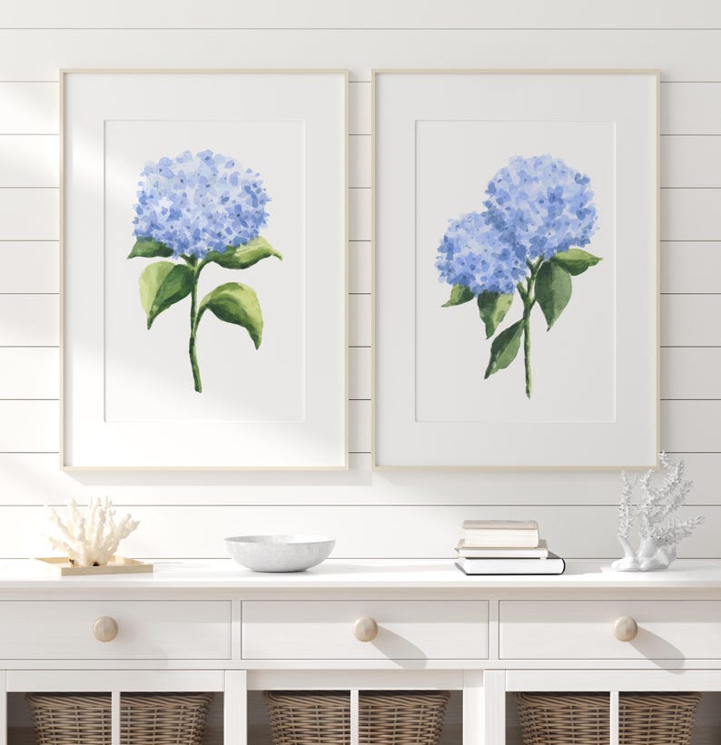 Blue Hydrangea Watercolor Printable, Botanical Wall Decor, Hydrangea ...