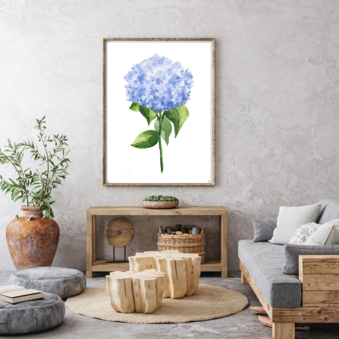 Light Blue Hydrangea Printable, Minimalist Wall Art, Big Flower Art ...