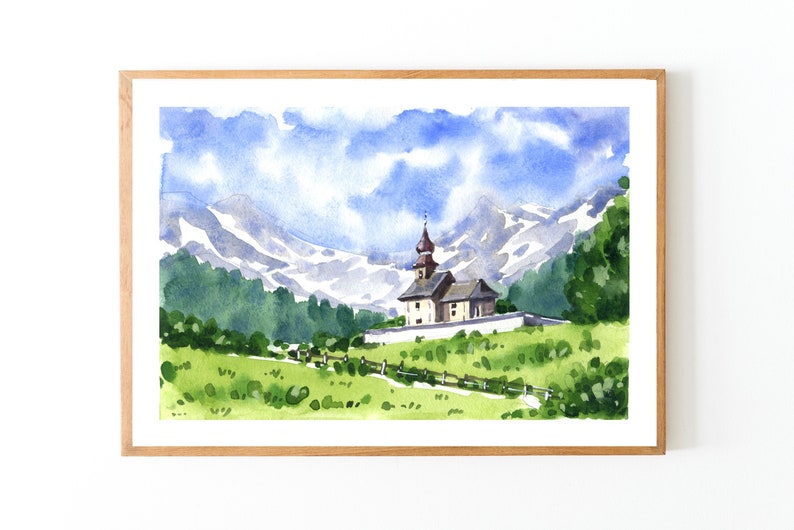 Little Church at the Alps Printable Wall Art, Austria Countryside ...