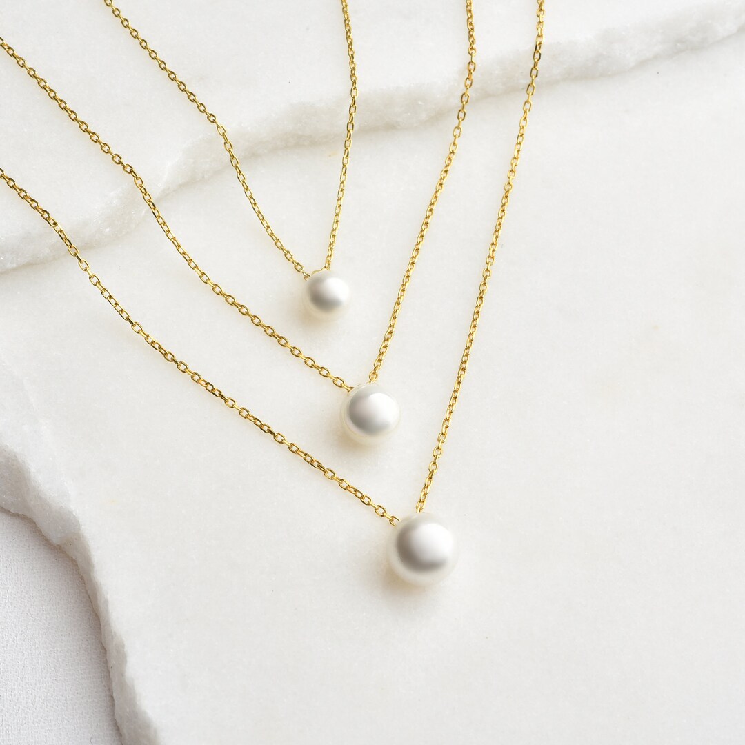 Single Pearl Necklace, 925 Sterling Silver, Bridesmaid Pearl Necklace ...
