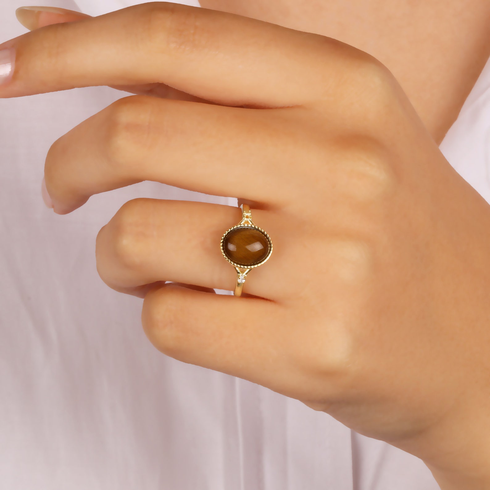 Tiger Eye Statement Ring, Brown Stone Ring, Minimalist Ring, Tiger Eye ...