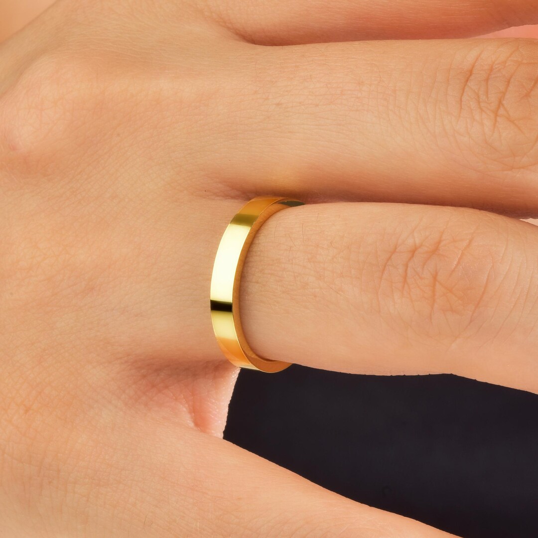4mm 14k Gold Flat Wedding Band, 4mm Plain Gold Band Ring, Rings for ...