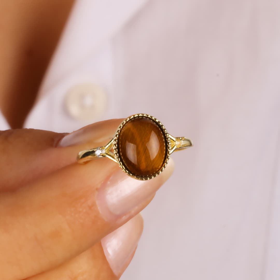 Tiger Eye Statement Ring, Brown Stone Ring, Minimalist Ring, Tiger Eye ...