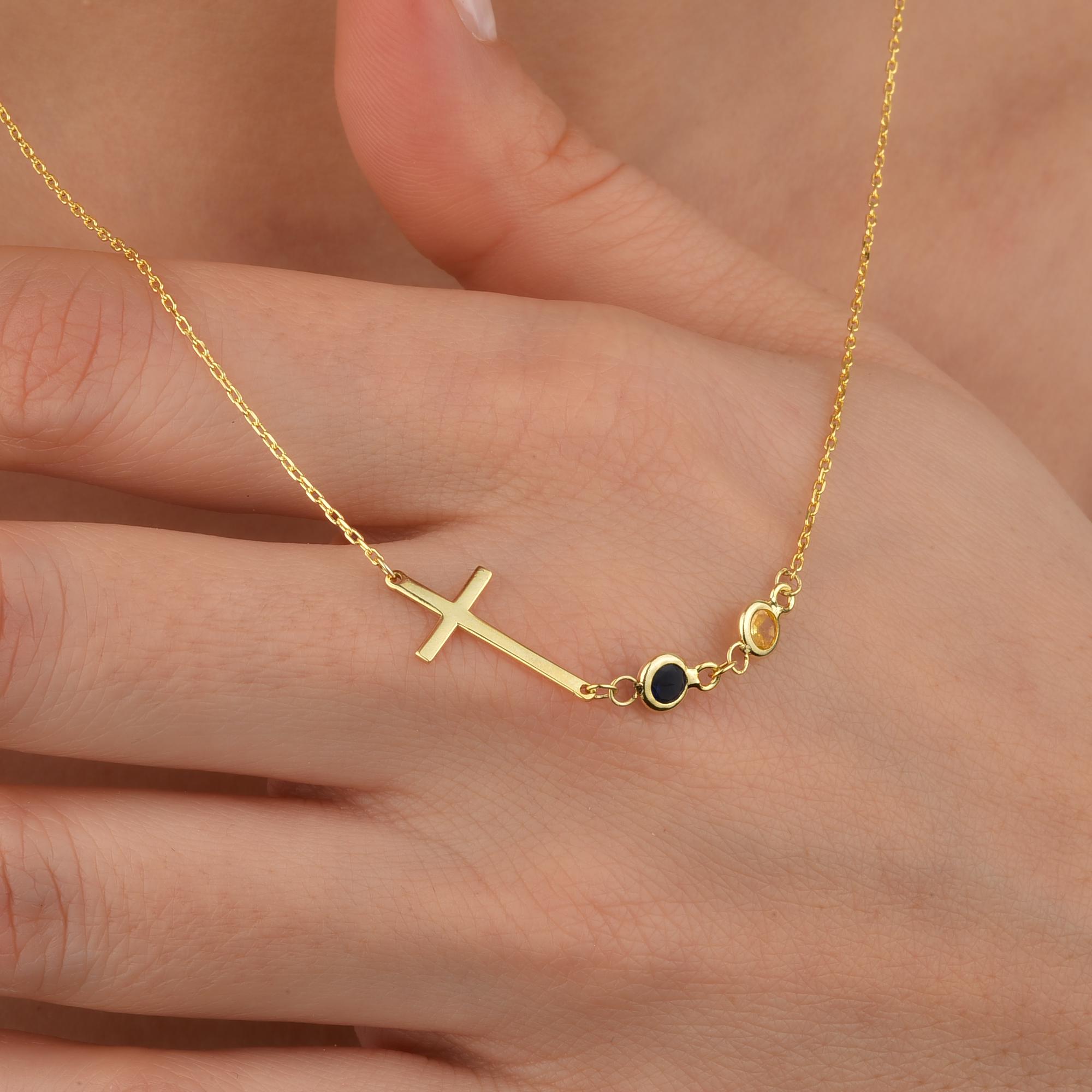 Personalized Birthstone Cross Necklace: 14k Gold Christian Pendant - Etsy