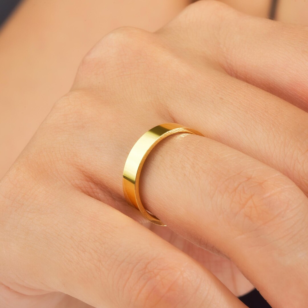 5mm 14k Gold Flat Wedding Band, 5mm Plain Gold Band Ring, Gold Rings ...