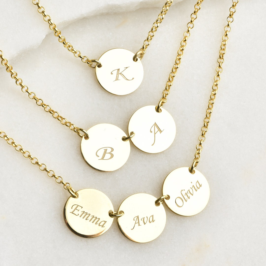 Initial Disc Necklace, Tiny Disc Necklace, Personalized Jewelry ...