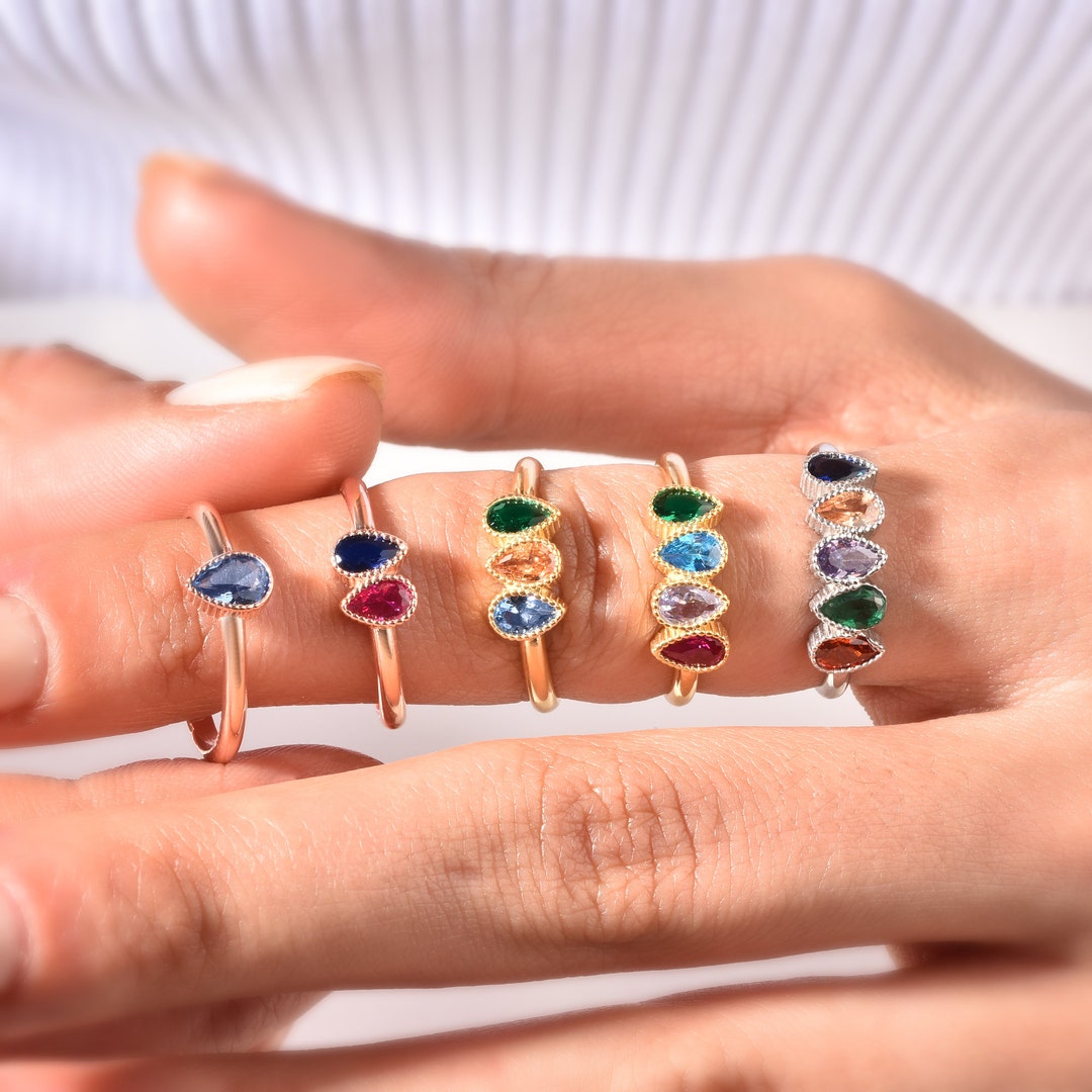 Personalized Family Birthstone Ring, Gold Family Birthstone Ring ...