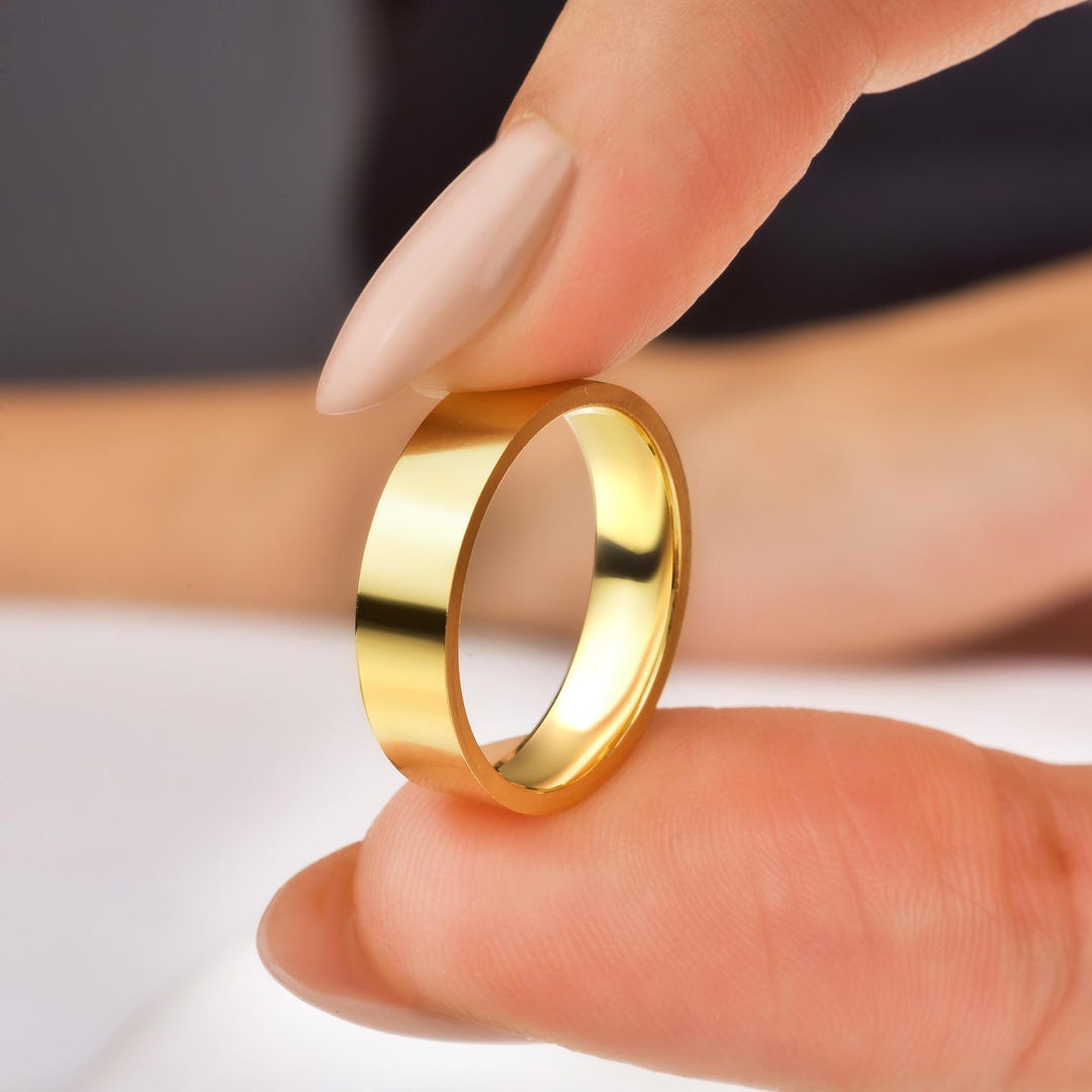 6mm 14k Gold Flat Wedding Band, 6mm Plain Gold Band Ring, Gold Rings ...