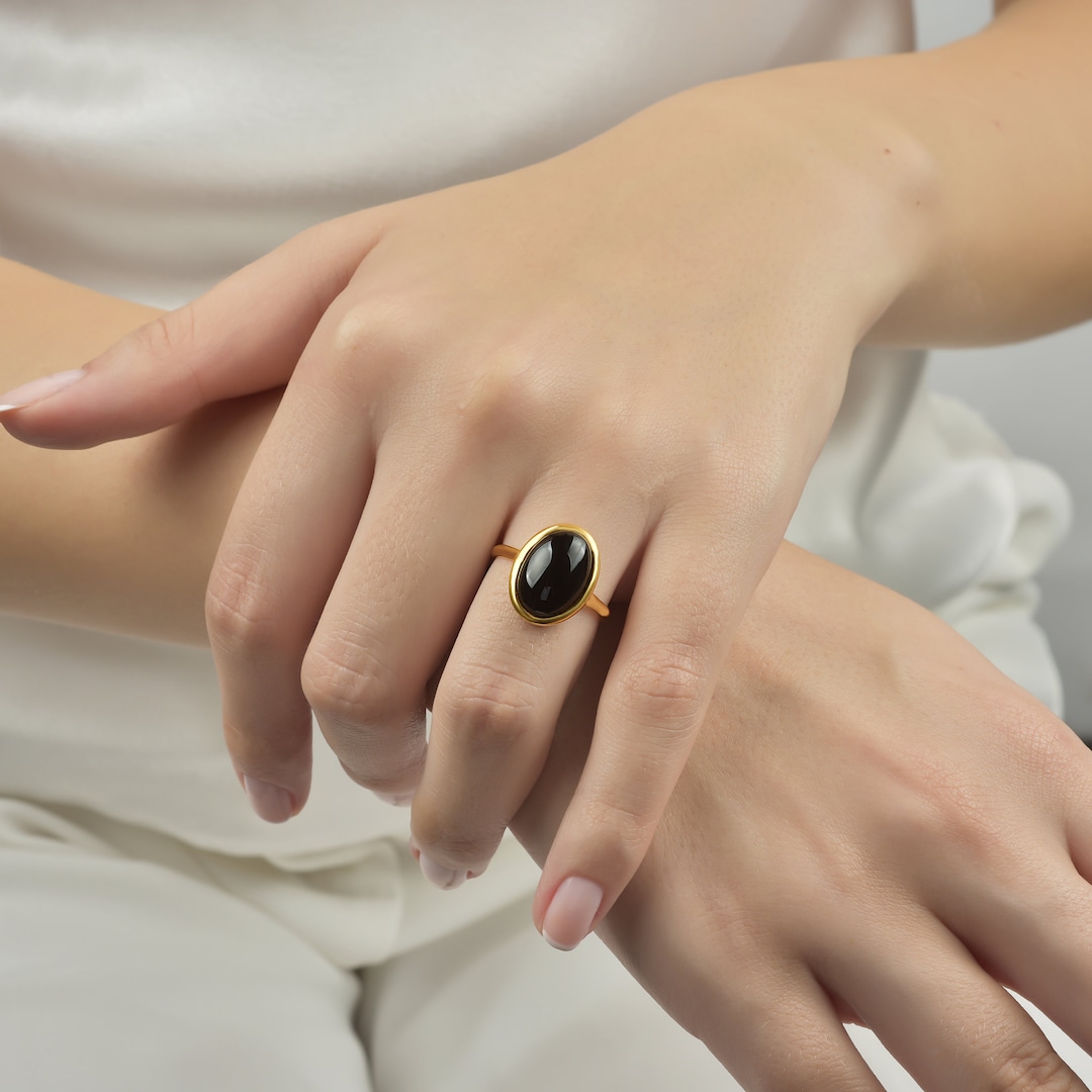 14K Black Onyx Ring, Onyx Engagement Ring, Women's Onyx Ring, Black ...
