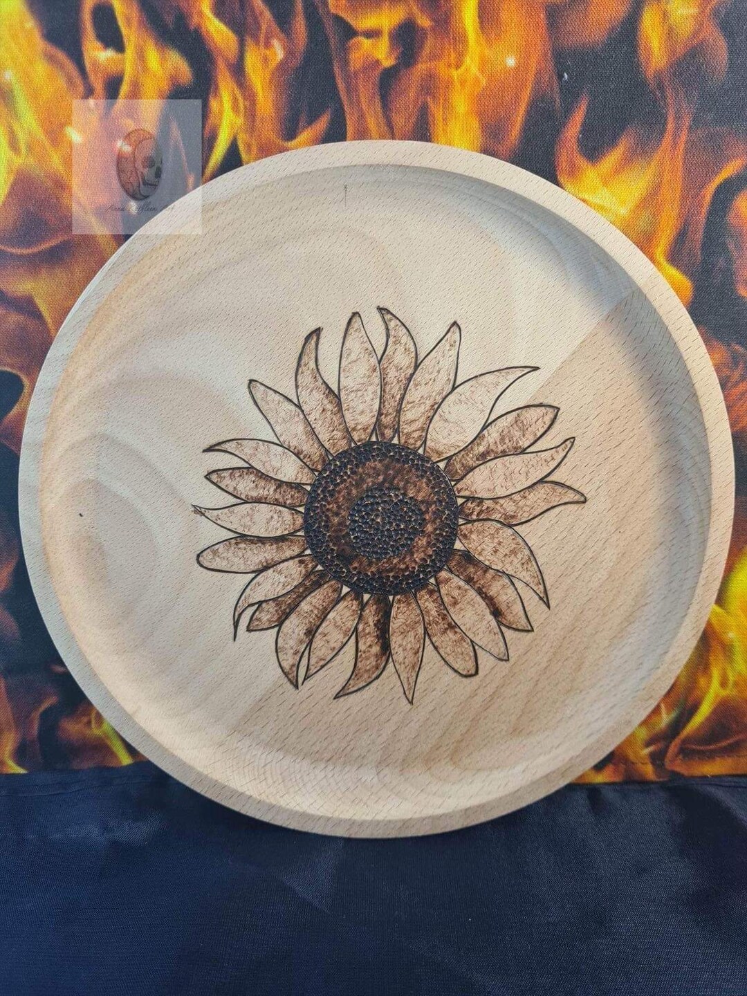 Pyrography Sunflower Bowl Pyrography Wood Bowl 18cm X 18cm Pyrography ...