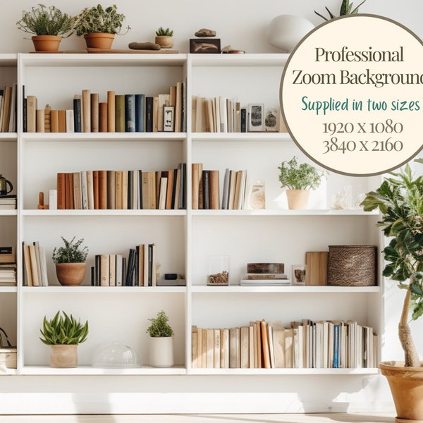 Minimalist Boho White Shelving Zoom Background Office Realistic Zoom ...