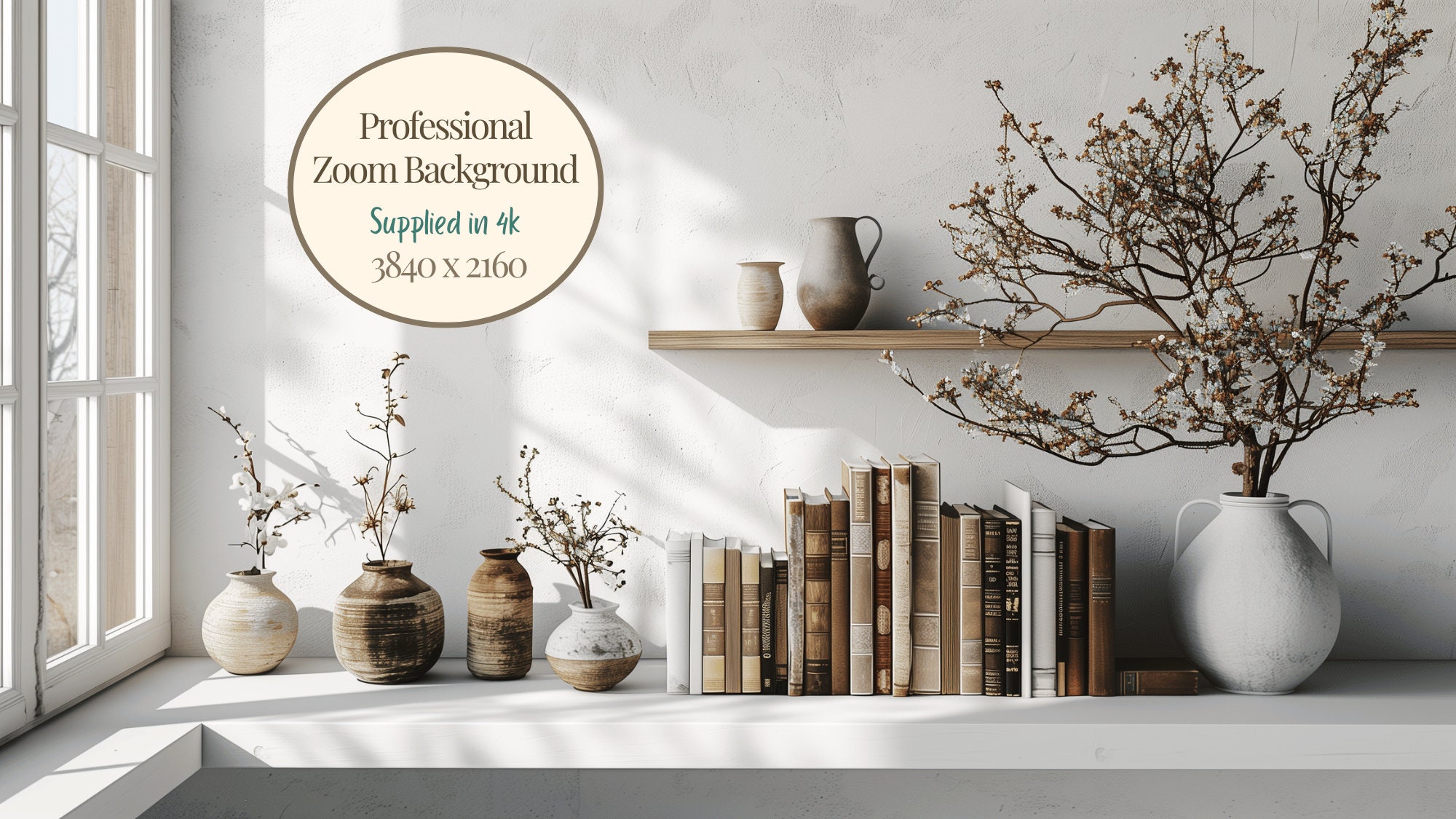 Minimalist Boho White Shelving Zoom Background Office Realistic Zoom ...