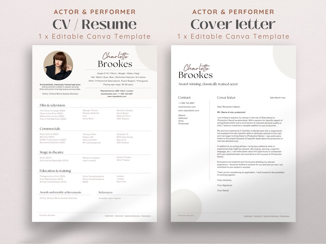 CV Template for Actor Cv Professional CV Acting Resume Template With ...