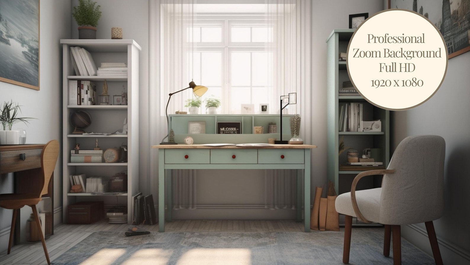 Pale Blue Zoom Background, Home Office Zoom Virtual Background, Zoom ...