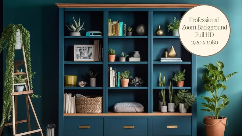 Zoom Background Teal Office Background With Shelves Zoom - Etsy UK