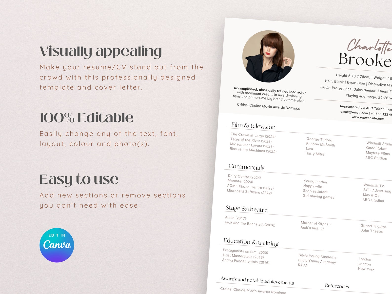 CV Template for Actor Cv Professional CV Acting Resume Template With ...
