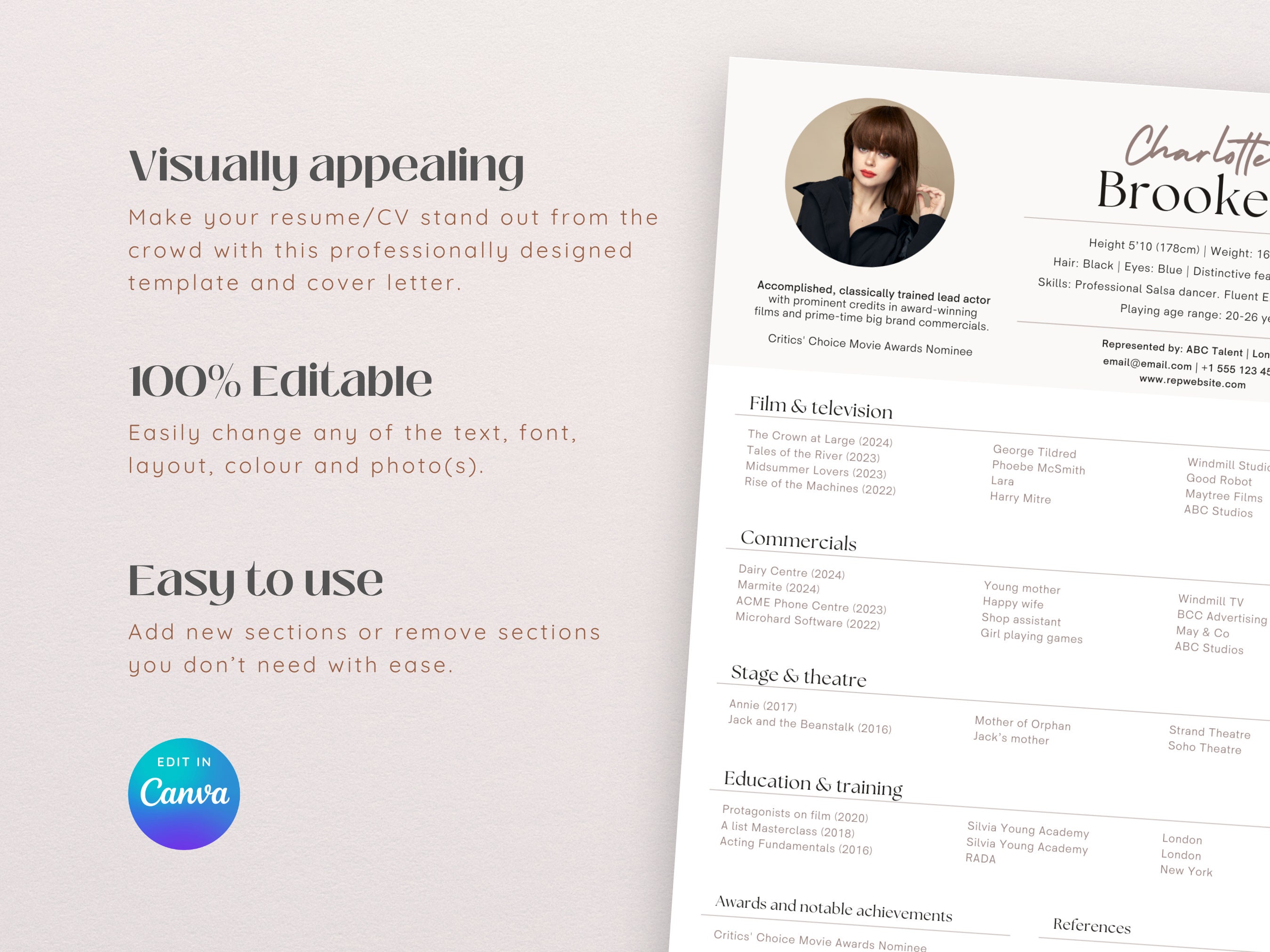 CV Template for Actor Cv Professional CV Acting Resume Template With ...