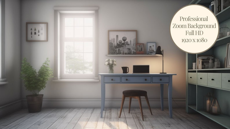 Pale Blue Zoom Background, Home Office Zoom Virtual Background, Zoom ...