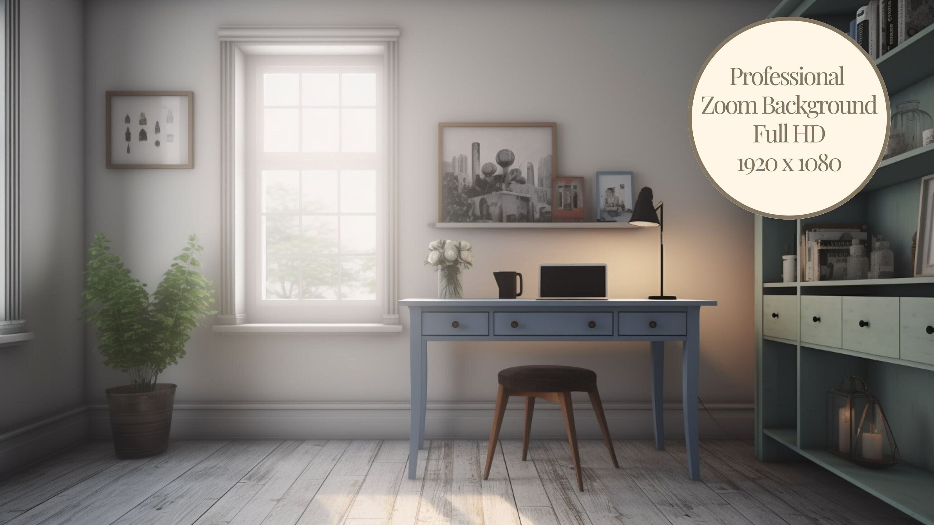 Pale Blue Zoom Background, Home Office Zoom Virtual Background, Zoom ...