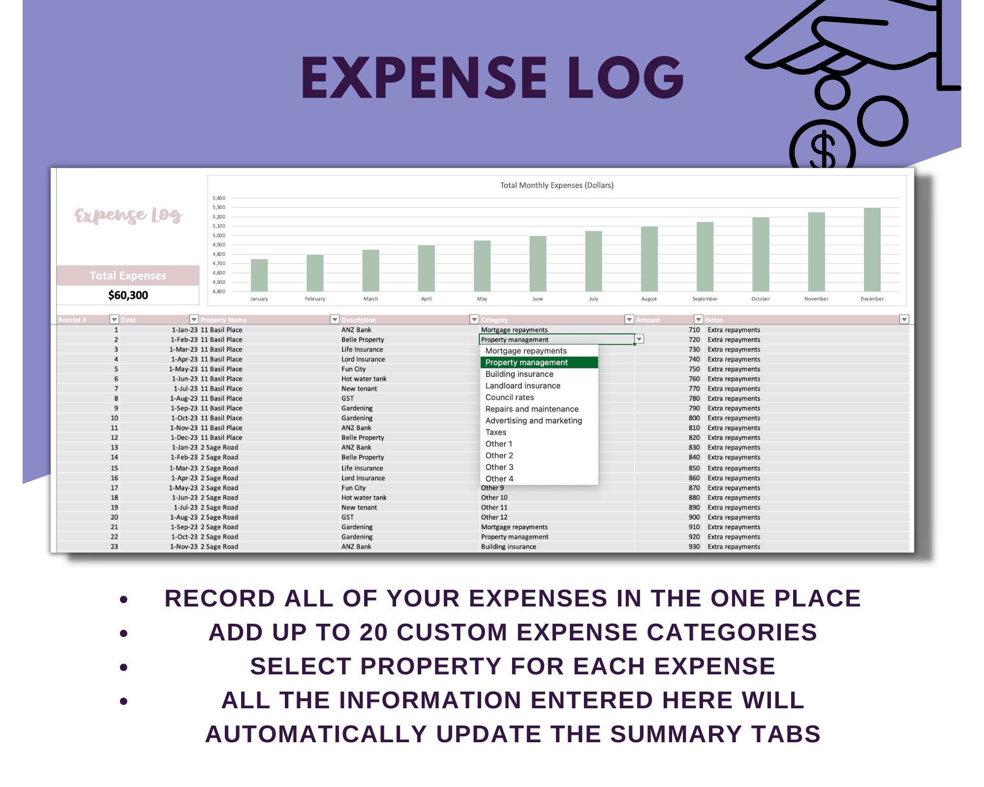 Multiple Property Income and Expense Log Expense Tracker - Etsy