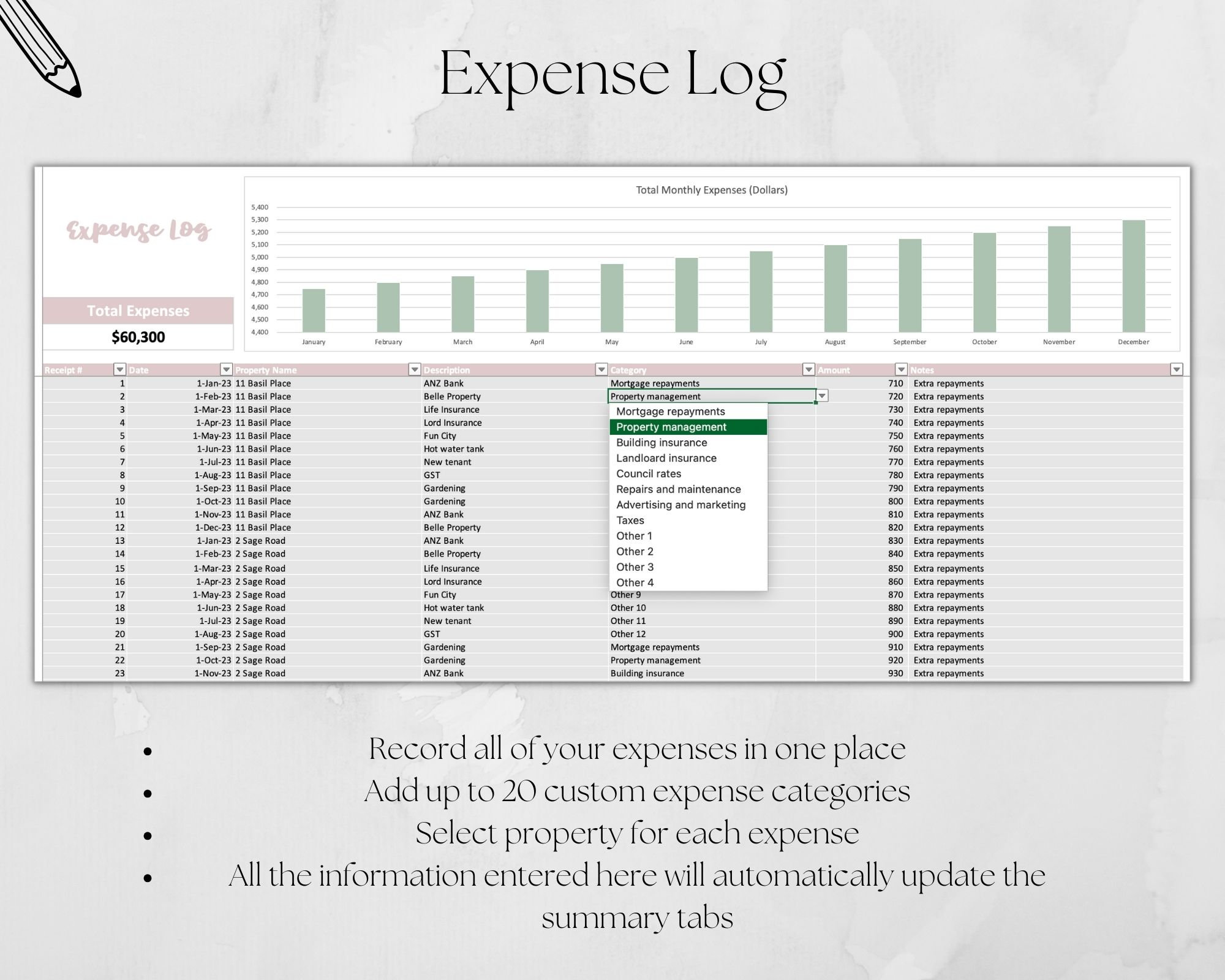 Multiple Property Income and Expense Log Expense Tracker - Etsy