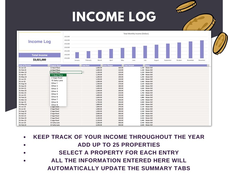 Multiple Property Income and Expense Log | Expense Tracker | Income ...