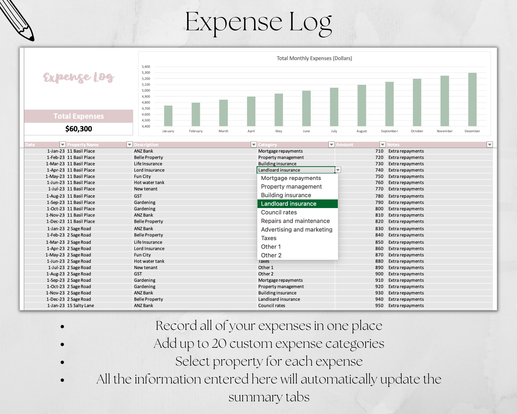Multiple Property Income and Expense Log Expense Tracker - Etsy