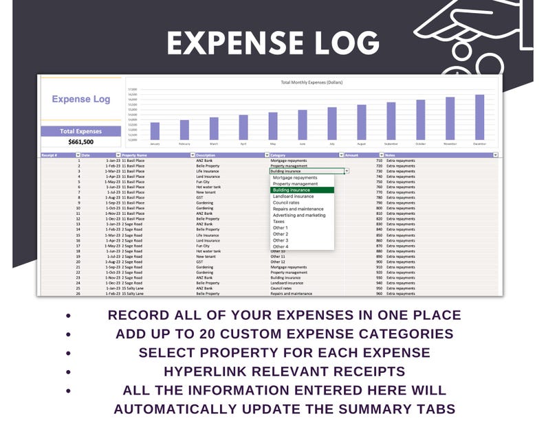 Multiple Property Income and Expense Log | Expense Tracker | Income ...