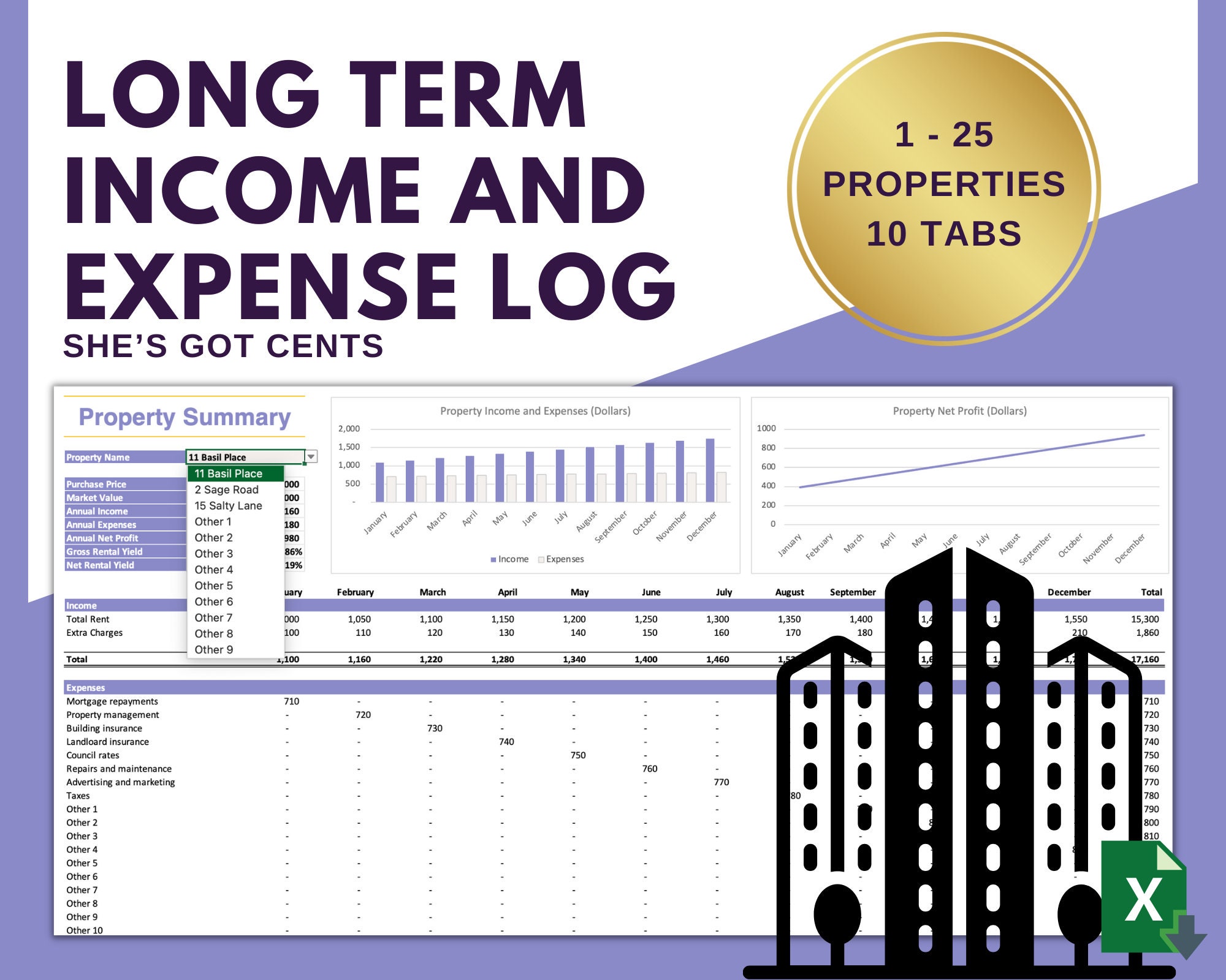 Multiple Property Income and Expense Log Expense Tracker Income Tracker ...