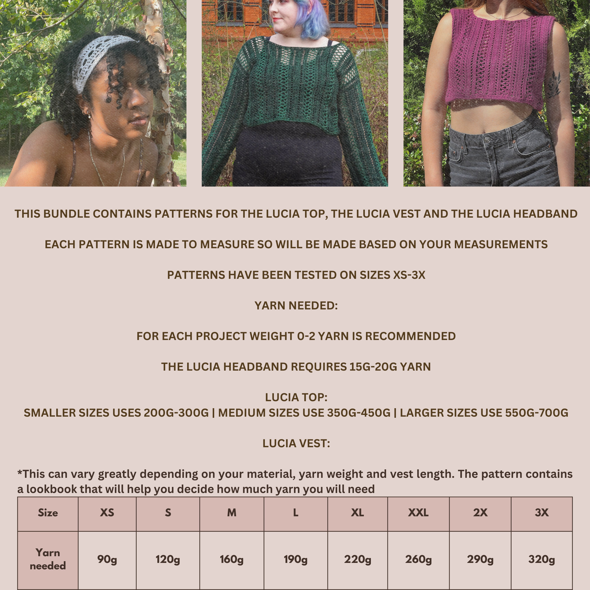 Lucia 3 Pattern Bundle CROCHET PATTERNS Long Sleeve Top Vest and ...