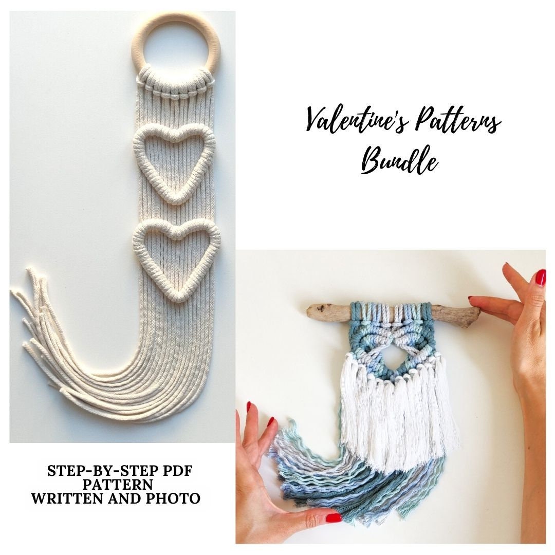 Macrame Valentine's PATTERN Bundle - Written PDF and Knot Guide - DIY ...