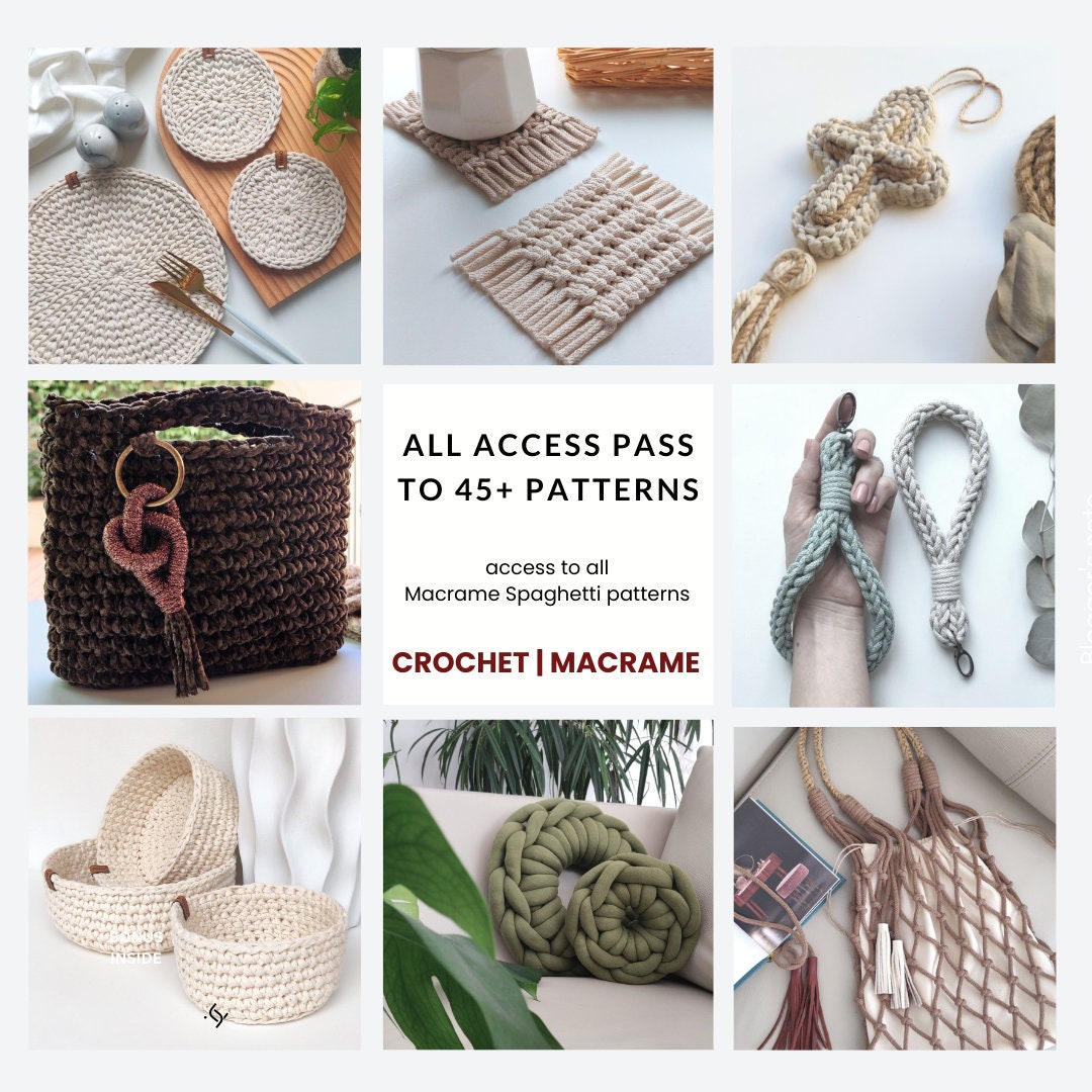 Macrame Spaghetti Patterns - ALL ACCESS PASS - Crochet Tutorial Macrame ...