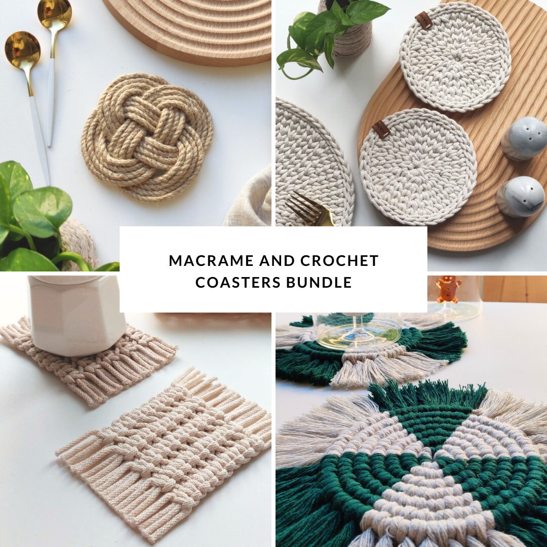 Crafter PATTERN Bundle - Macrame and Crochet Coasters - Table Setting ...