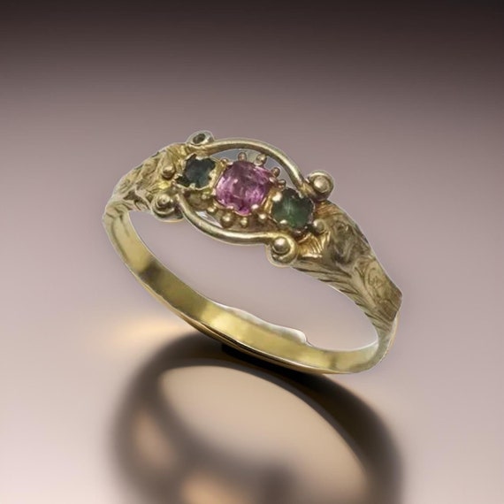 Antique Royal Victorian Era Ring, 18K Gold, Emerald a… - Gem
