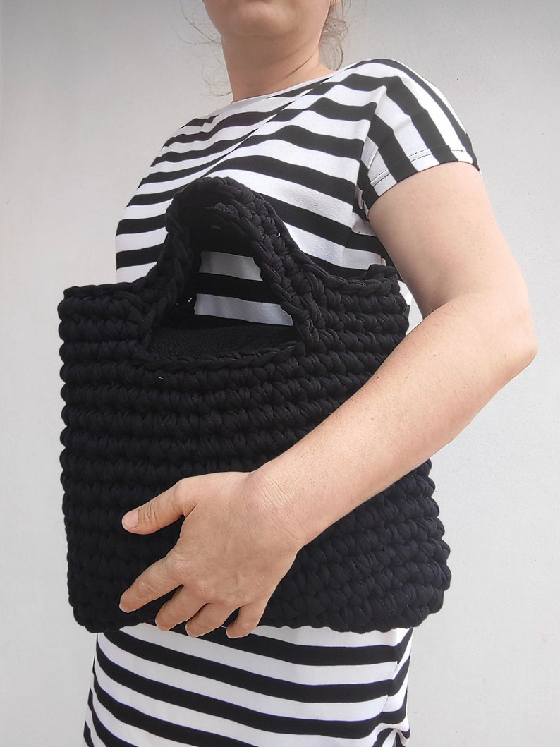 Chunky Tote Bag Pattern Crochet Tutorial PDF Black Blue Handbag DIY ...