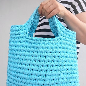Chunky Tote Bag Pattern Crochet Tutorial PDF Black Blue Handbag DIY ...