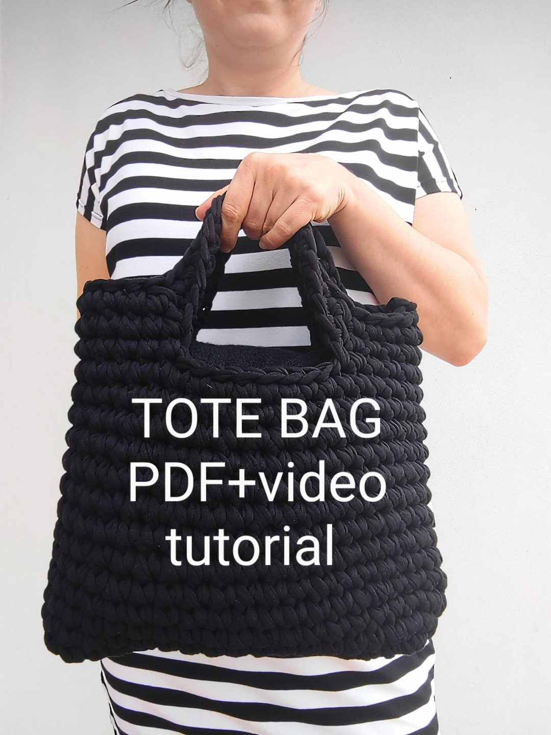 Chunky Tote Bag Pattern Crochet Tutorial PDF Black Blue Handbag DIY ...