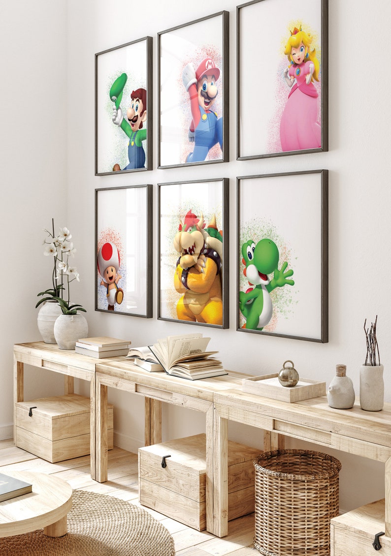 Mario Digital Wall Art Color Splash Wall Decor Gaming - Etsy