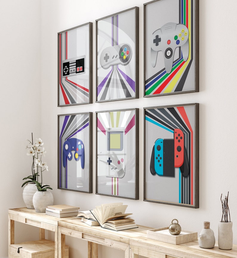 Retro Video Game Controller Wall Decor, Digital Prints, Game Room ...