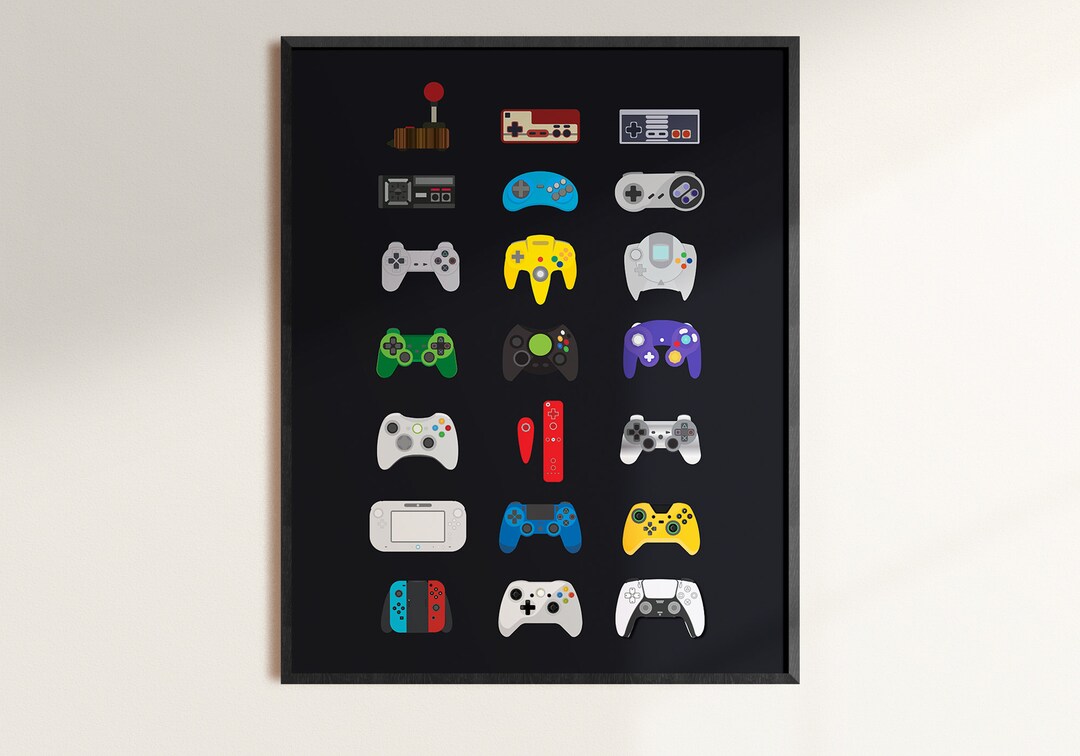 Video Game Controller Evolution Wall Decor, Digital Print, Game Room ...