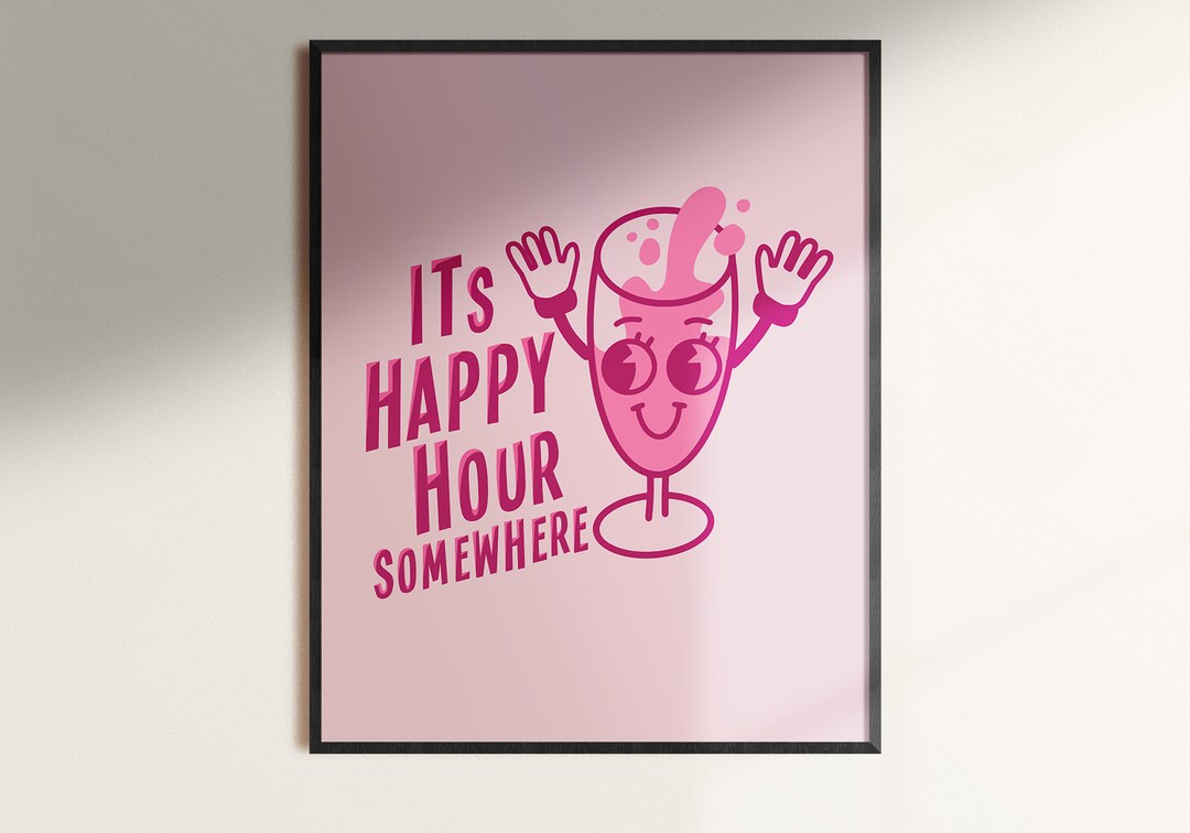 Vintage Cocktail Bar Decor, It's Happy Hour Somewhere Printable Wallart ...