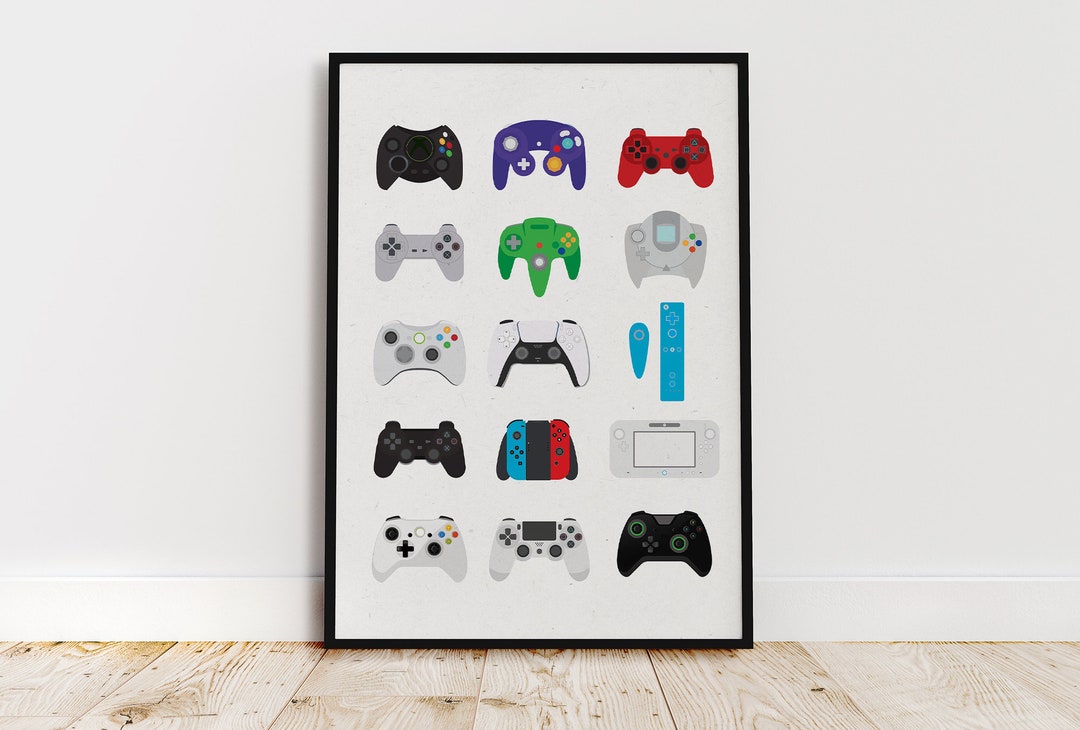 Video Game Controller Evolution Poster: Retro Gaming Room Decor ...
