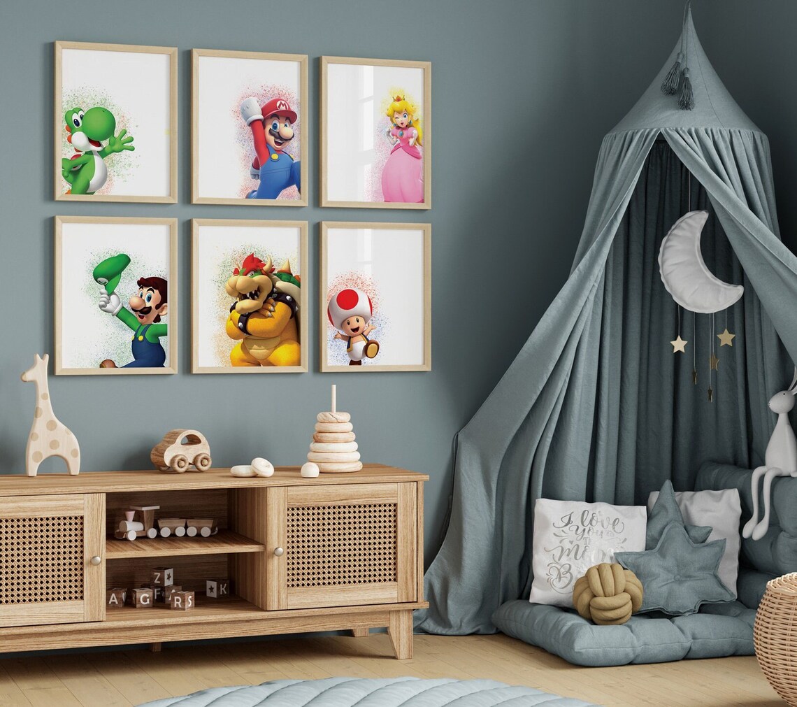 Mario Digital Wall Art Color Splash Wall Decor Gaming - Etsy