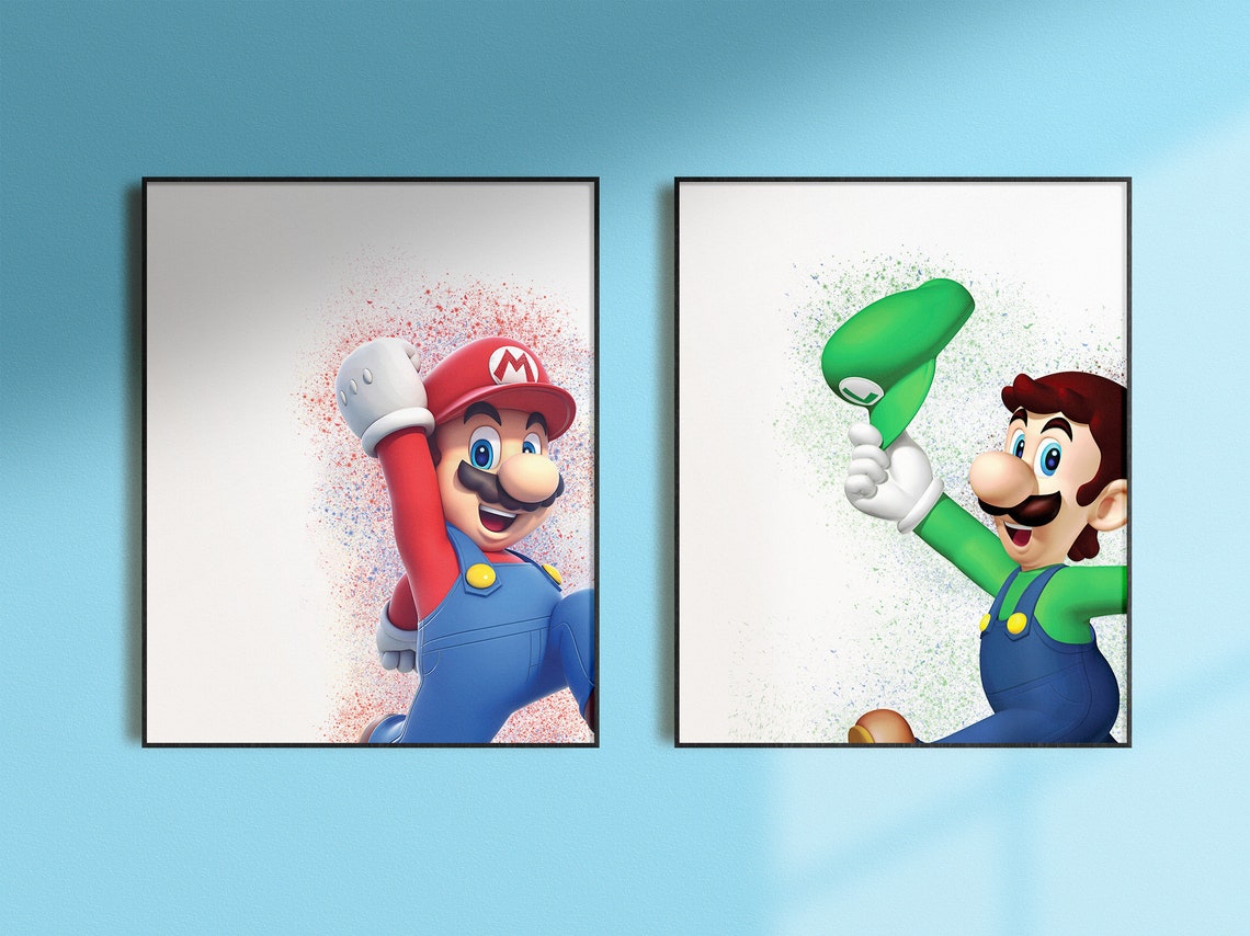 Mario Digital Wall Art Color Splash Wall Decor Gaming - Etsy