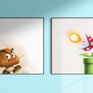 Mario Digital Wall Art, Boys Room Wall Decor, Color Splash, Video Game ...