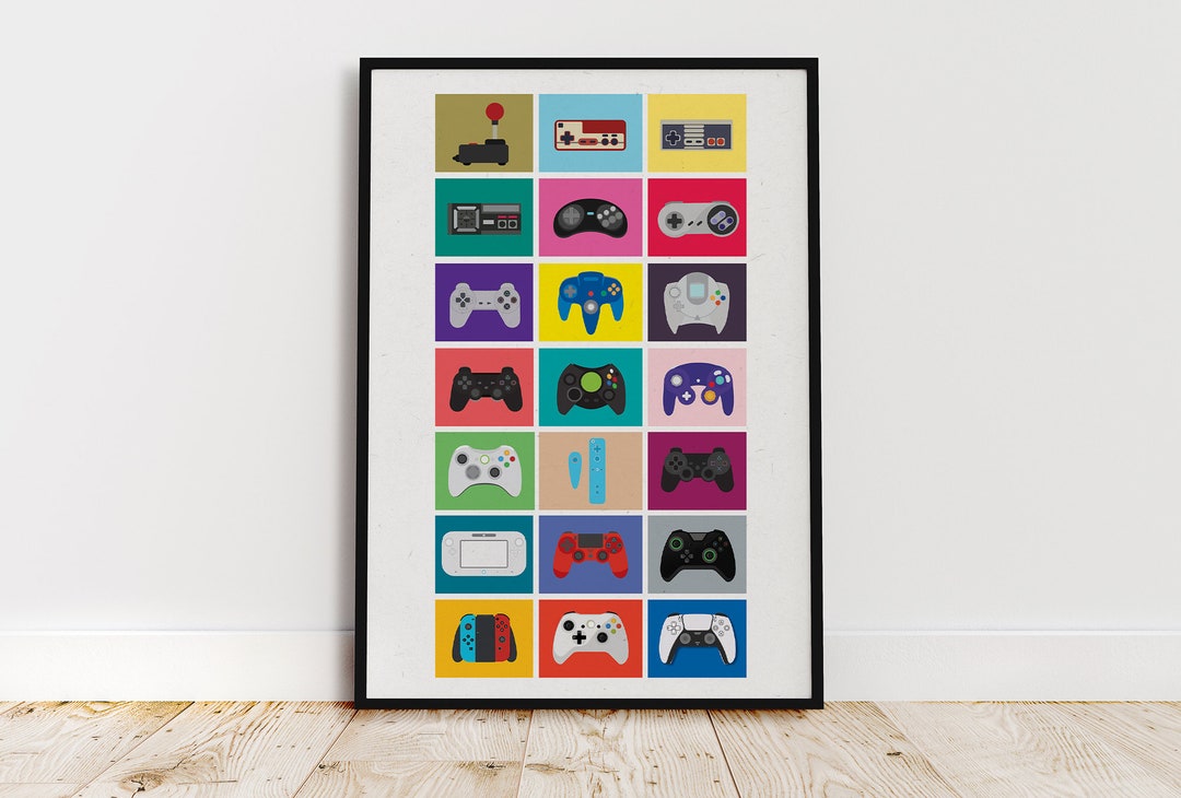 Video Game Controller Evolution Print, Digital Print, Game Room Poster, Geeky Art, Gaming Room ...
