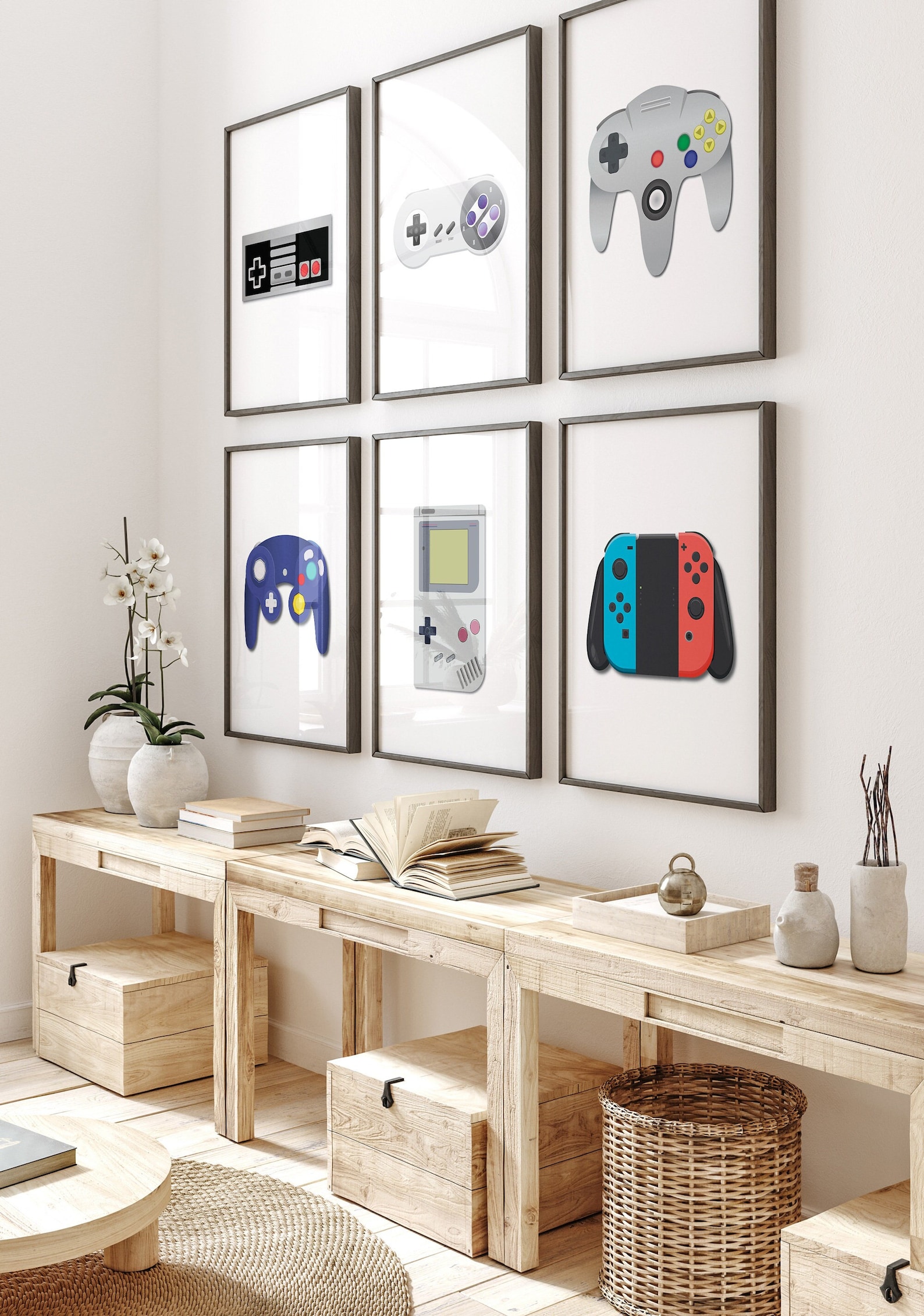 Retro Game Controller Prints: Geeky Gaming Room Wall Decor (set of 6 ...